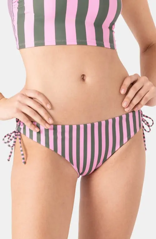 Roxy Striped Side Tie Bikini Bottoms - Pink Combo