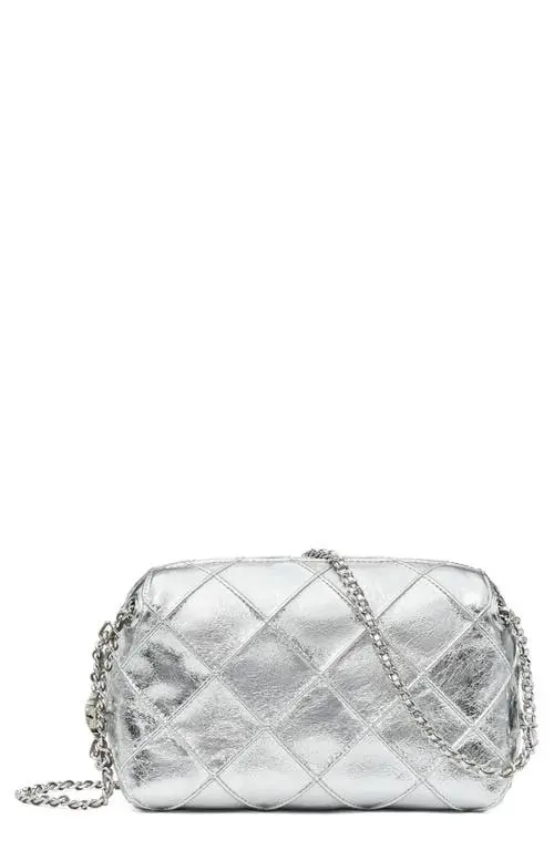Tory Burch Fleming Soft Metallic Leather Crossbody Bag - Silver