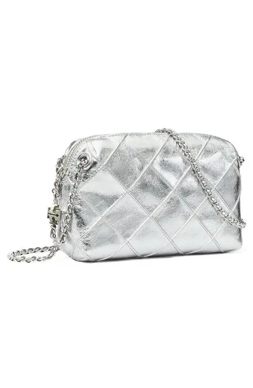 Tory Burch Fleming Soft Metallic Leather Crossbody Bag - Silver