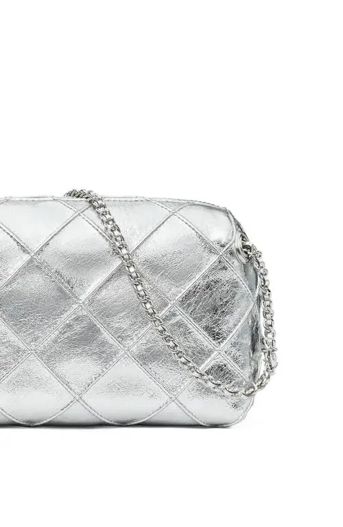 Tory Burch Fleming Soft Metallic Leather Crossbody Bag - Silver