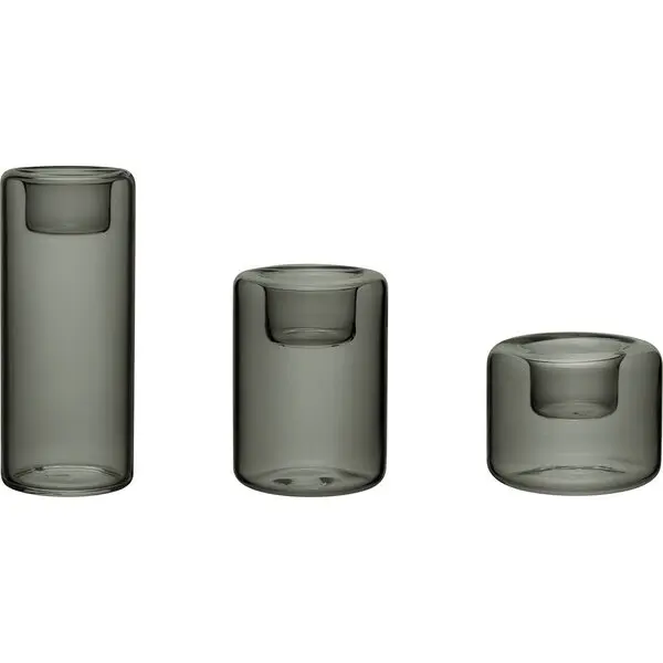 KOSTA BODA Happy Set Of 3 Glass Votive Holders - Gray