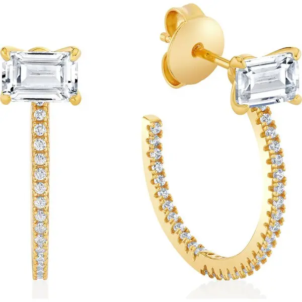 CRISLU Baguette-cut Cubic Zirconia Pavé Huggie Hoop Earrings - 18kt Yellow Gold/clear Stone