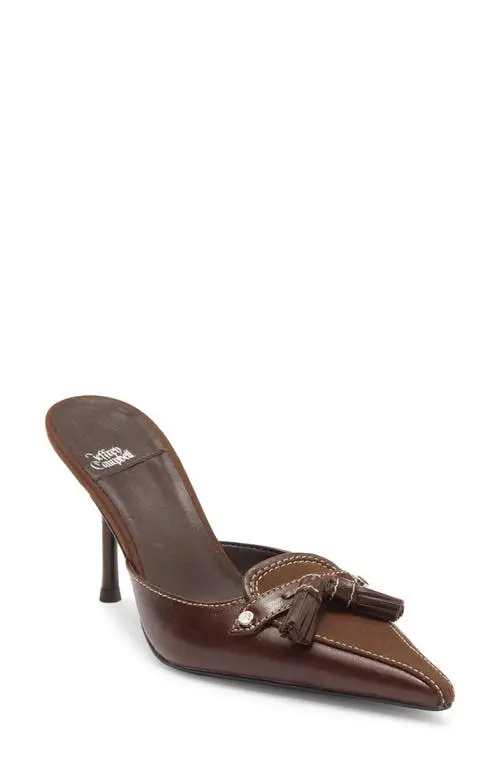 Jeffrey Campbell Claypool Pointed Toe Tassel Loafer Mule - Coffee Combo
