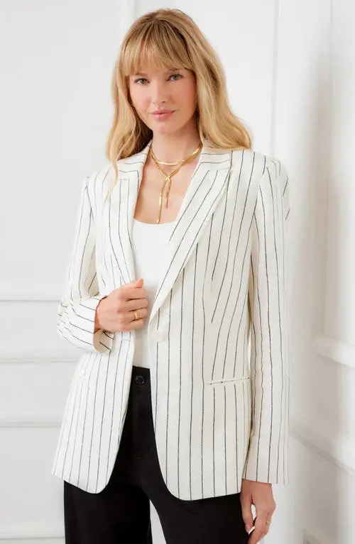 Karen Kane Stripe Linen Blend Blazer - Cream