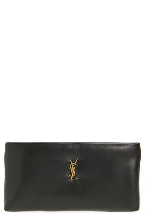 Saint Laurent Calypso Long Leather Pouch Clutch - Noir