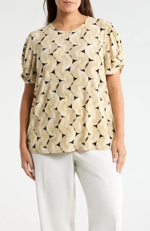 Anne Klein Printed Pleat Short Sleeve Top