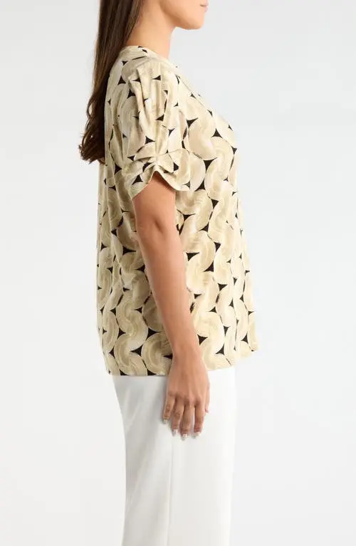 Anne Klein Printed Pleat Short Sleeve Top