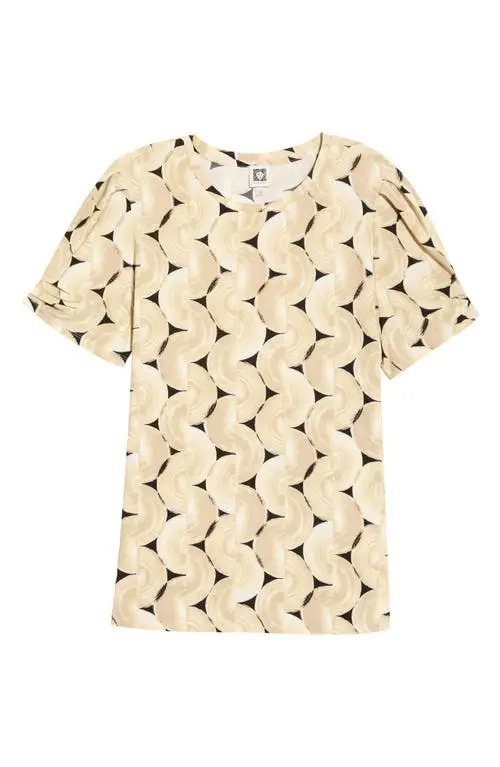Anne Klein Printed Pleat Short Sleeve Top