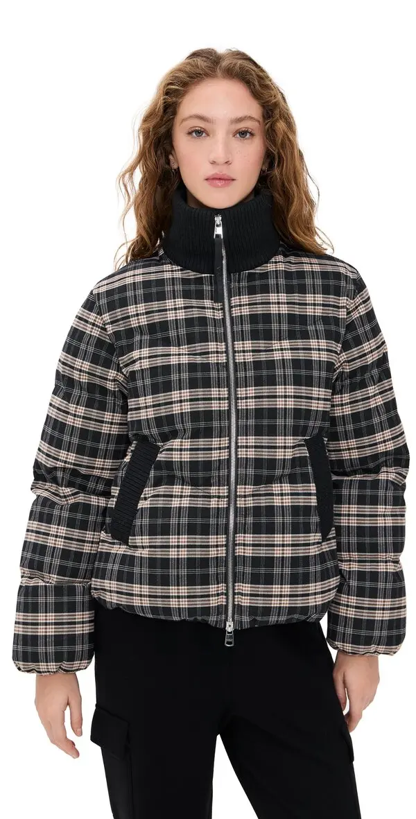 Varley Bryony Short Puffer Jacket - Navy Check