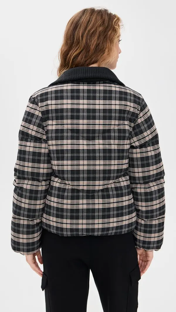 Varley Bryony Short Puffer Jacket - Navy Check
