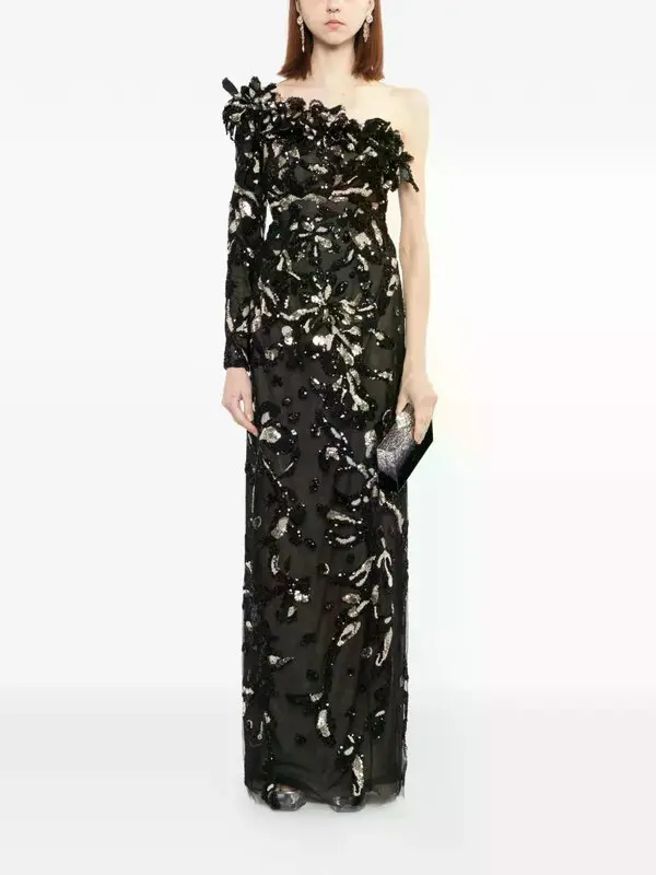 SAIID KOBEISY One-shoulder Embroidered Tulle Dress