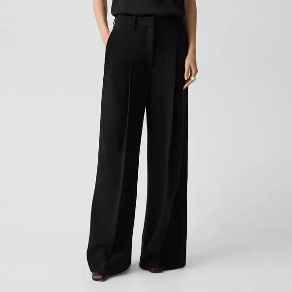 Theory Pleated Wide-leg Pant - Black