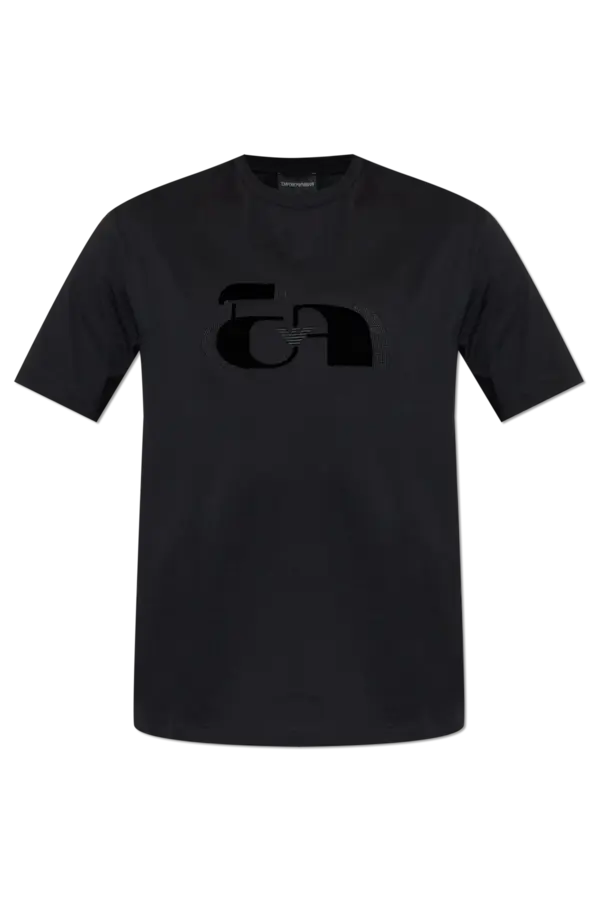 Emporio Armani T-shirt With A Logo And A Velvet Finish - Black