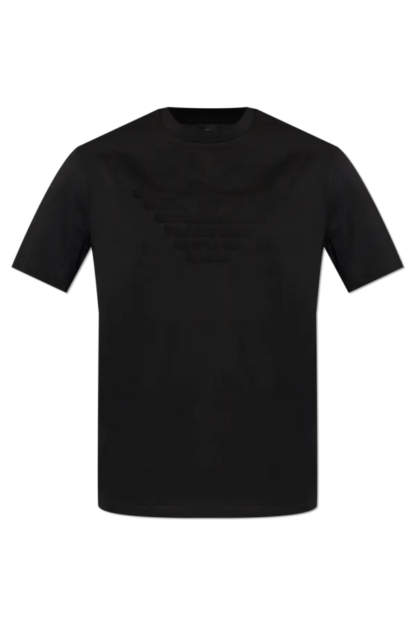 Emporio Armani T-shirt With A Logo And A Velvet Finish - Black