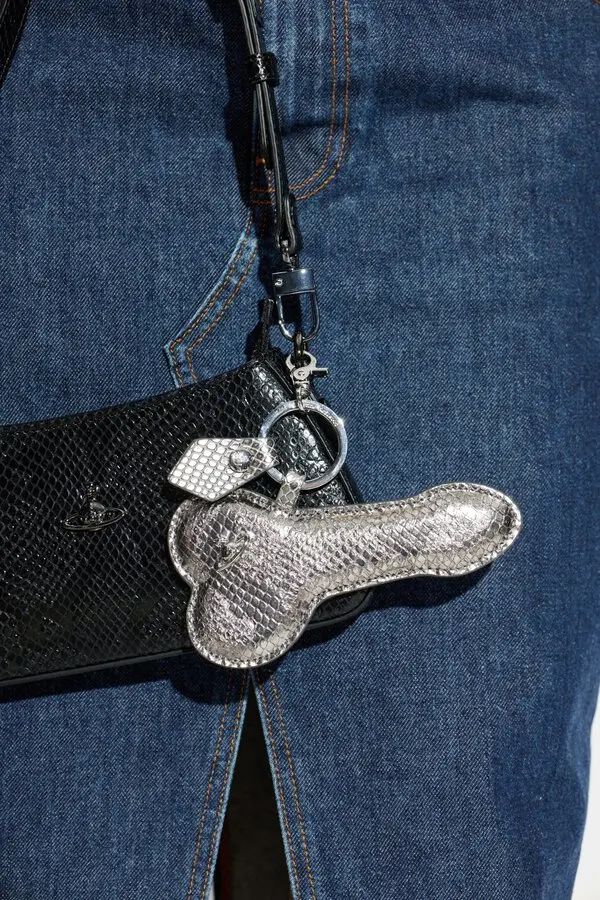 VIVIENNE WESTWOOD Leather Keyring - Silver