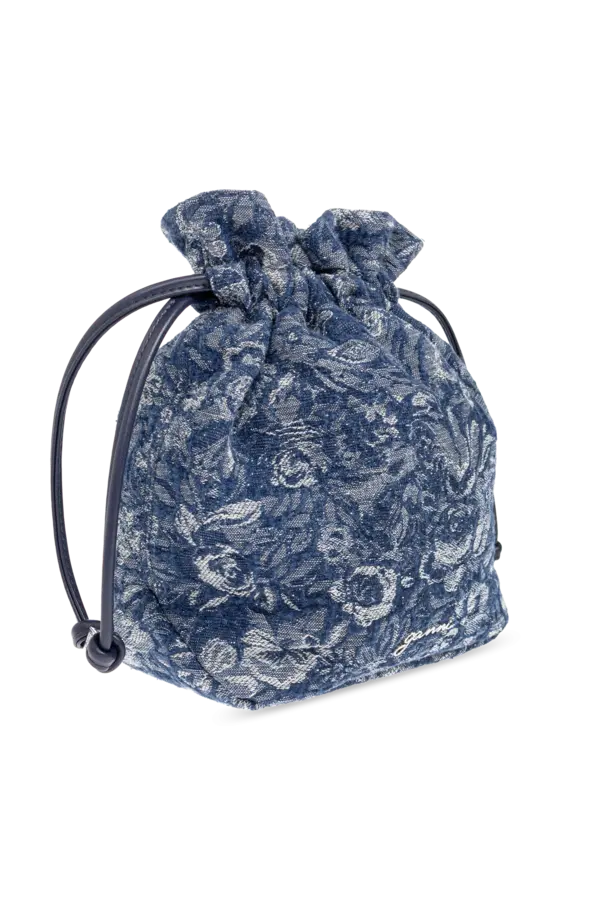 GANNI Denim Pouch With Floral Motif - Blue