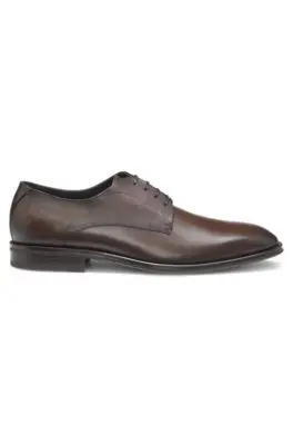 BOSS Textured And Smooth Leather Derby Shoes - Dark Brown