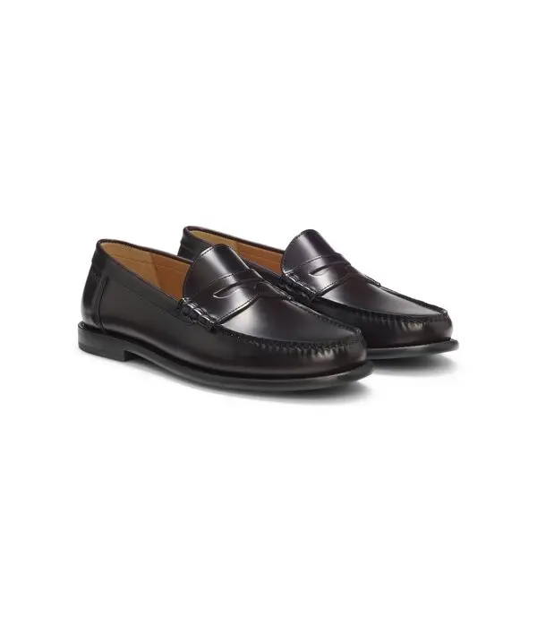 BOSS Leather Penny Loafers - Dark Red