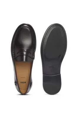BOSS Leather Penny Loafers - Dark Red