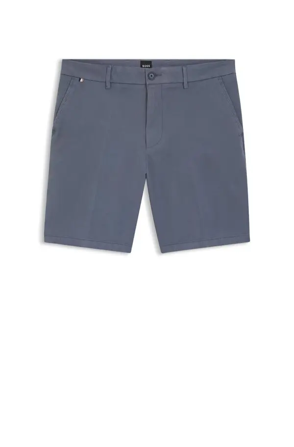 BOSS Modern-fit Stretch-cotton Twill Shorts - Light Blue