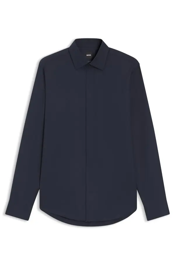 BOSS Regular-fit Shirt In Italian Monogrammed Cotton - Dark Blue