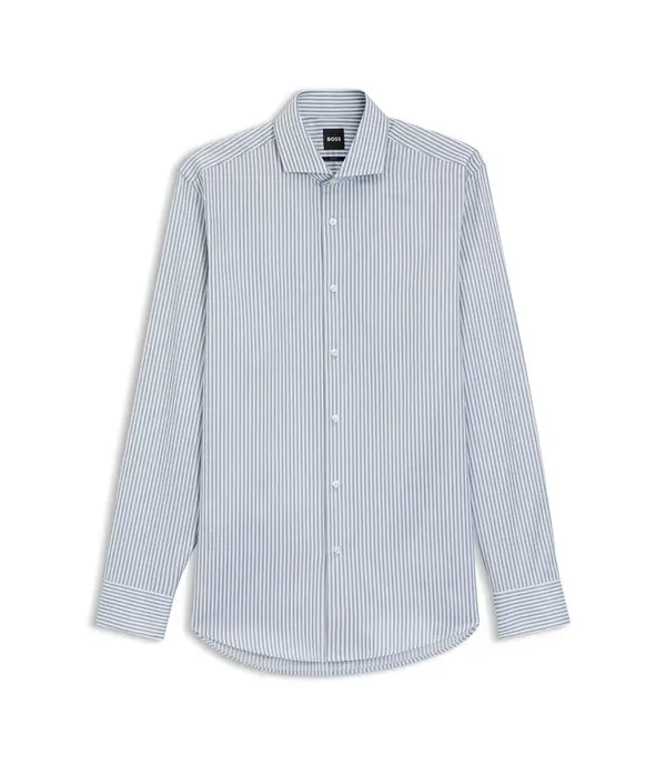 BOSS Slim-fit Shirt In Italian-made Striped Cotton Twill - Light Green