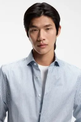 BOSS Slim-fit Shirt In Italian-made Striped Cotton Twill - Light Green