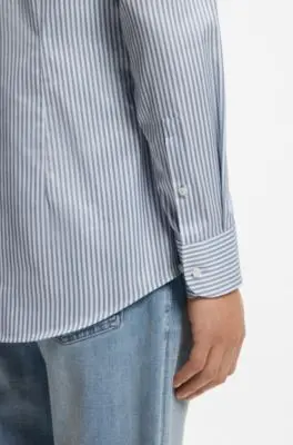 BOSS Slim-fit Shirt In Italian-made Striped Cotton Twill - Light Green