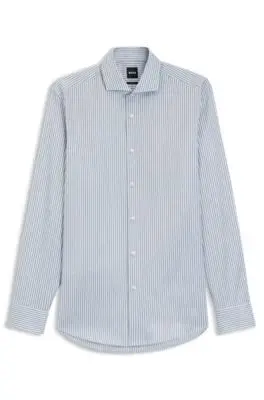 BOSS Slim-fit Shirt In Italian-made Striped Cotton Twill - Light Green
