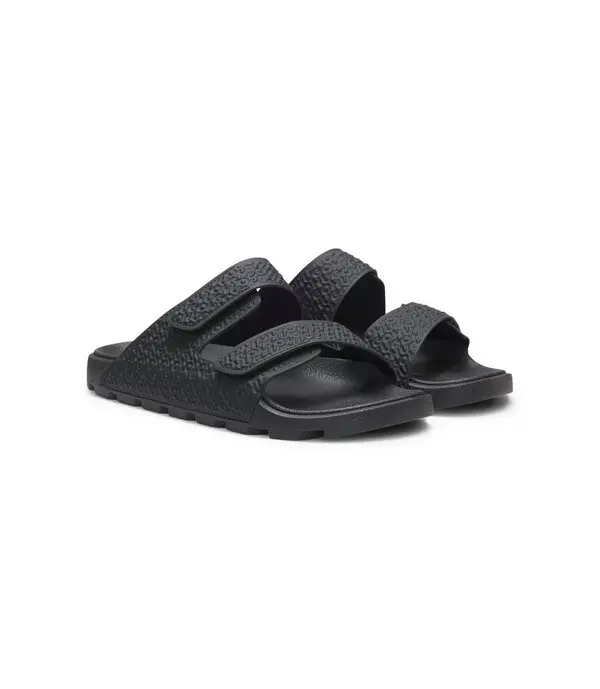 Hugo Monogram Slides With Riptape Straps - Black