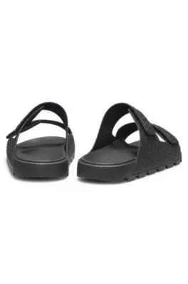Hugo Monogram Slides With Riptape Straps - Black