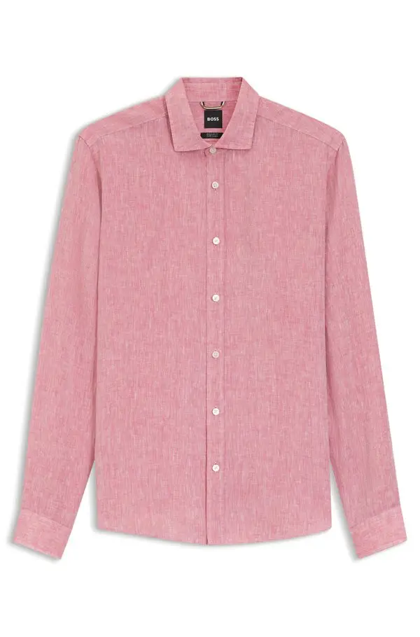BOSS Regular-fit Shirt In Washed Linen - Red