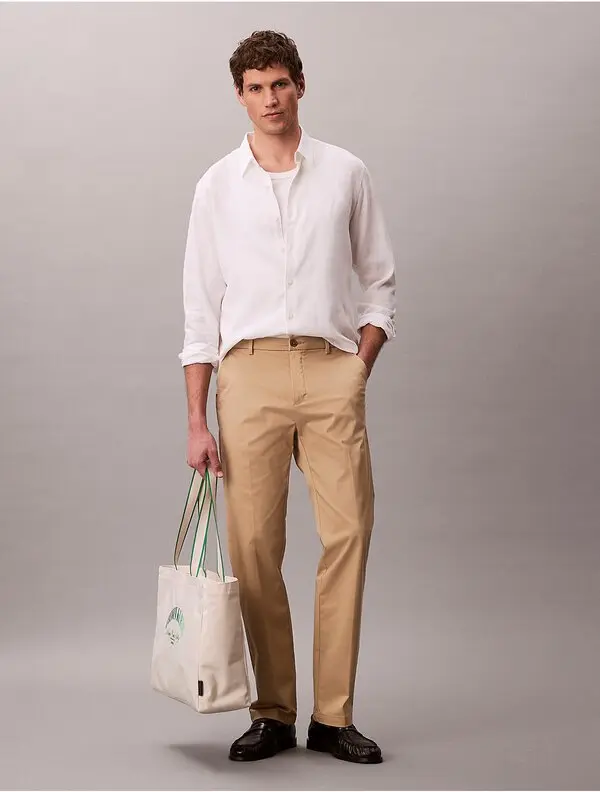 Calvin Klein Cotton Stretch Straight Trousers - Travertine