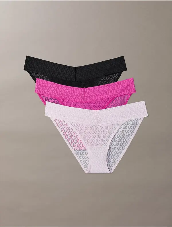 Calvin Klein Icon Logo Lace 3-pack Low Rise Bikini - Black/ Cradle Pink/ Stunning Orchid
