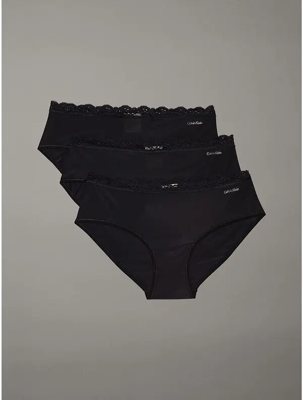 Calvin Klein Microfiber Stretch With Lace 3-pack Hipster - Black