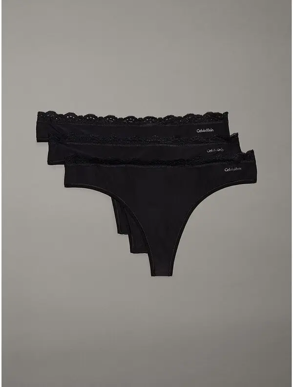 Calvin Klein Microfiber Stretch With Lace 3-pack Thong - Black Multi