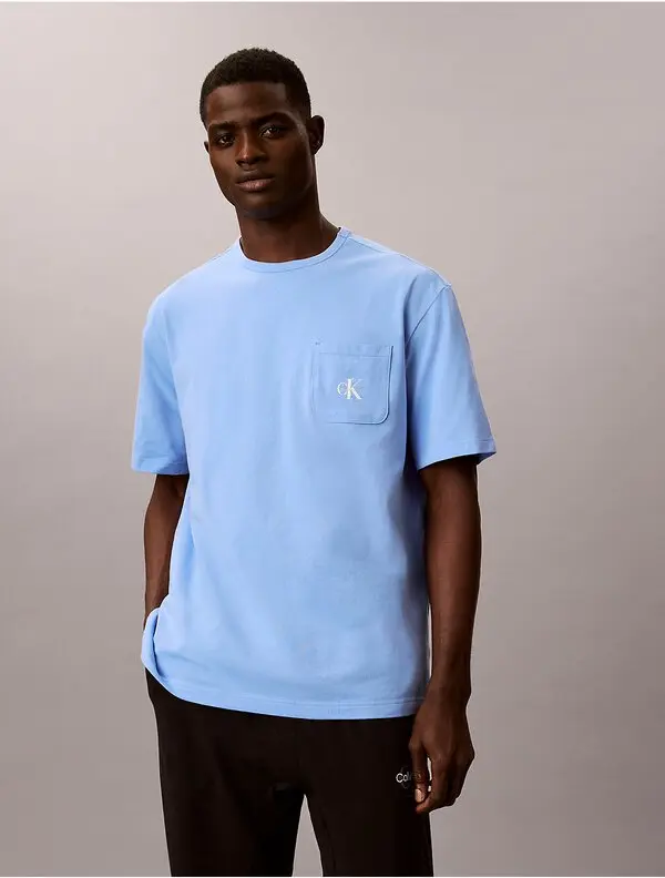 Calvin Klein Icon Cotton Stretch Monologo Sleep Tee - Blue Descent