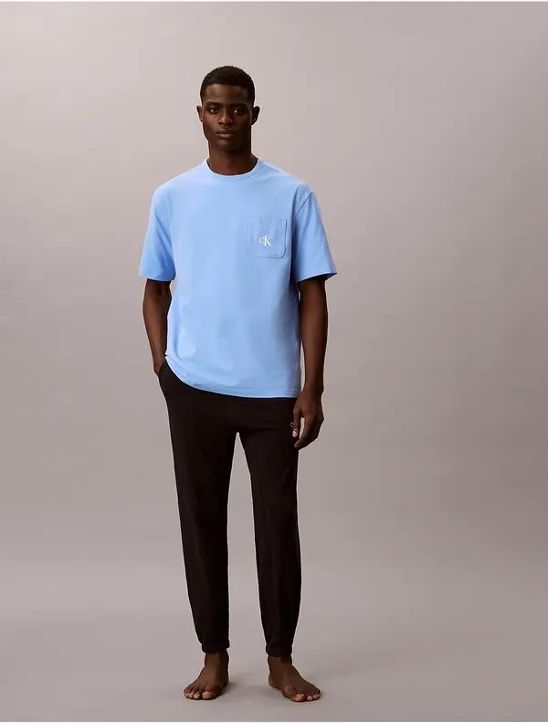 Calvin Klein Icon Cotton Stretch Monologo Sleep Tee - Blue Descent
