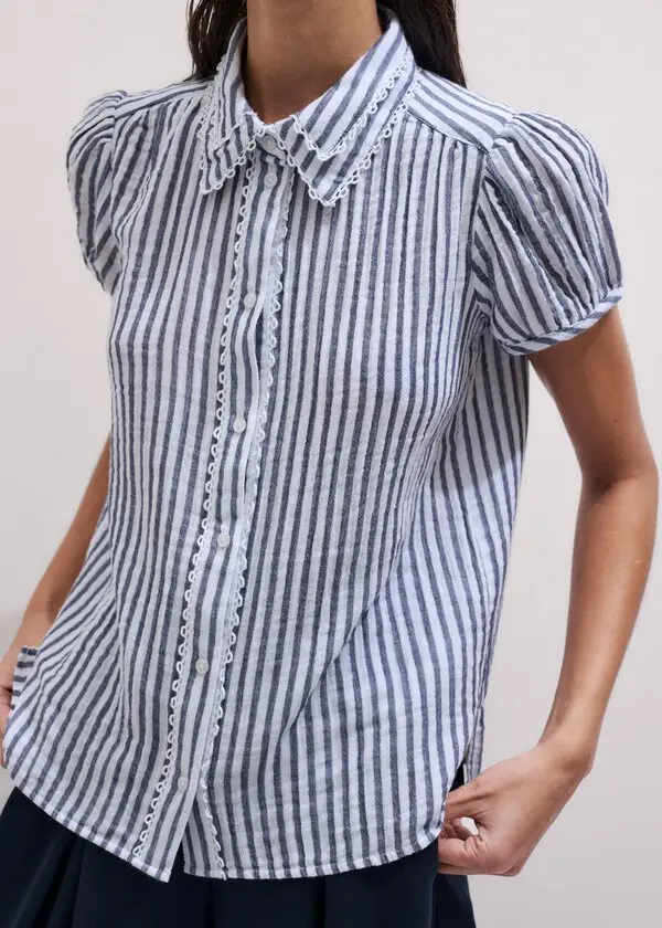 ME+EM Cheesecloth Stripe Cap-sleeve Blouse