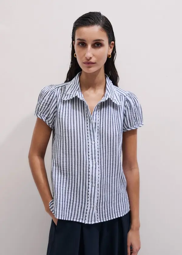 ME+EM Cheesecloth Stripe Cap-sleeve Blouse