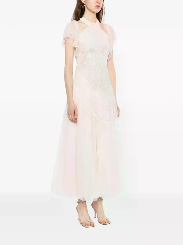 NEEDLE & THREAD Scallop Sequin Halter-neck Gown