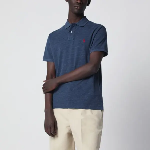 Polo Ralph Lauren Navy Mélange Cotton Custom Slim-fit Polo Shirt - Blue
