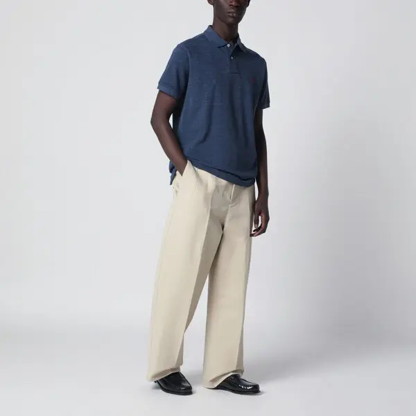 Polo Ralph Lauren Navy Mélange Cotton Custom Slim-fit Polo Shirt - Blue