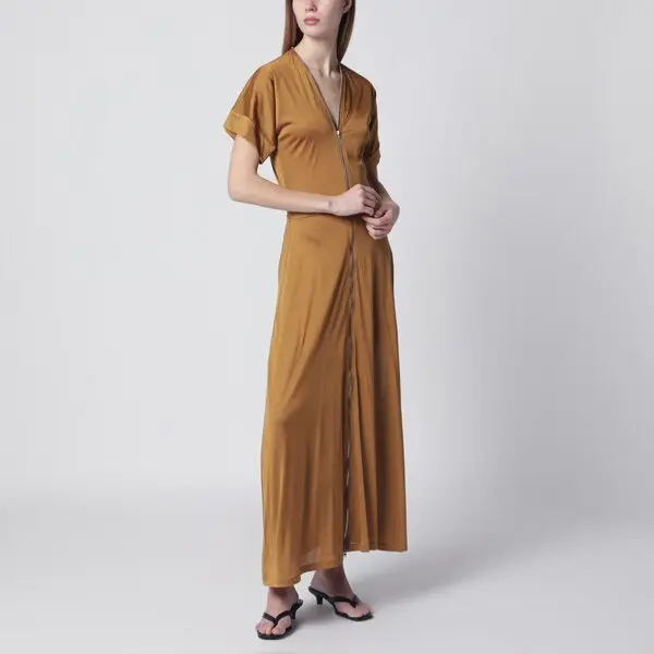 LEMAIRE Cotton-viscose Jersey Zip-up Dress - Brown
