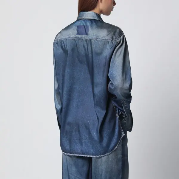 GOLDEN GOOSE Oversized Patty Shirt With Denim Print - Blue