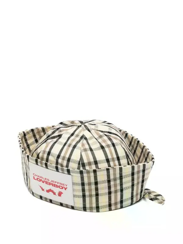CHARLES JEFFREY Plaid-pattern Tie-detail Hat - Neutrals