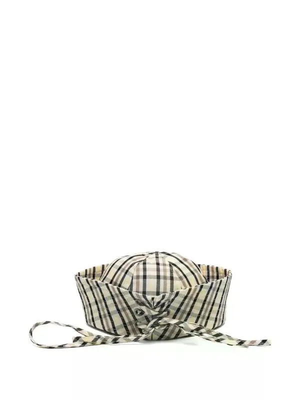 CHARLES JEFFREY Plaid Pattern Hat With Tie Detail