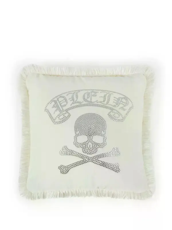 Philipp Plein Crystal-skull Fringed Cushion - White