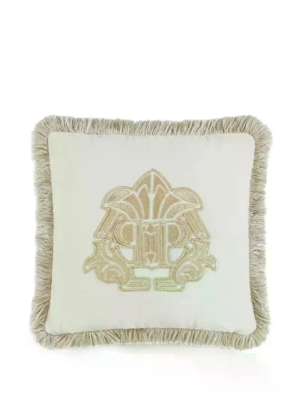 Philipp Plein Monogram Fringed Cushion - Neutrals