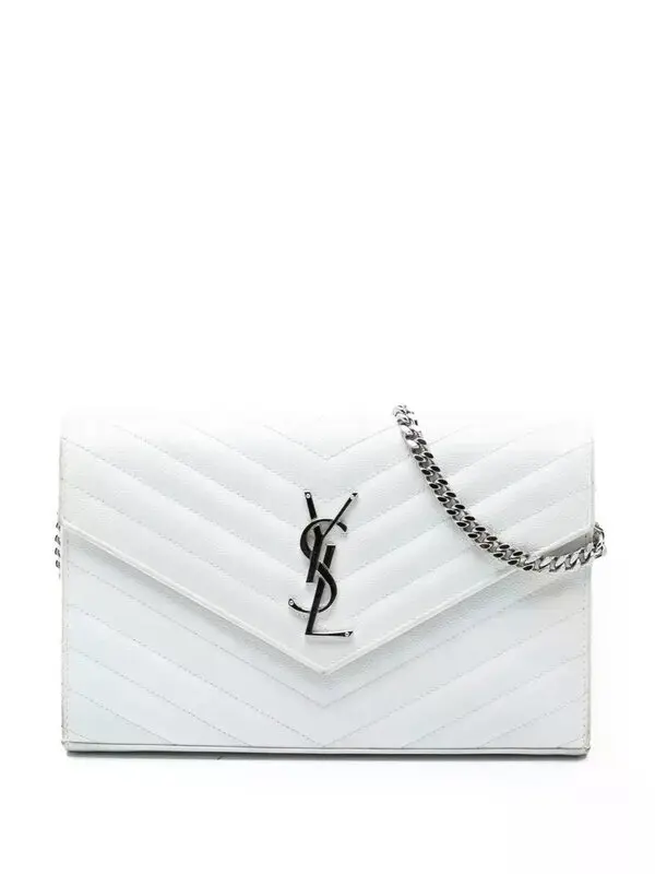 Saint Laurent 2017 Grain De Poudre Cassandre Chain Wallet - White